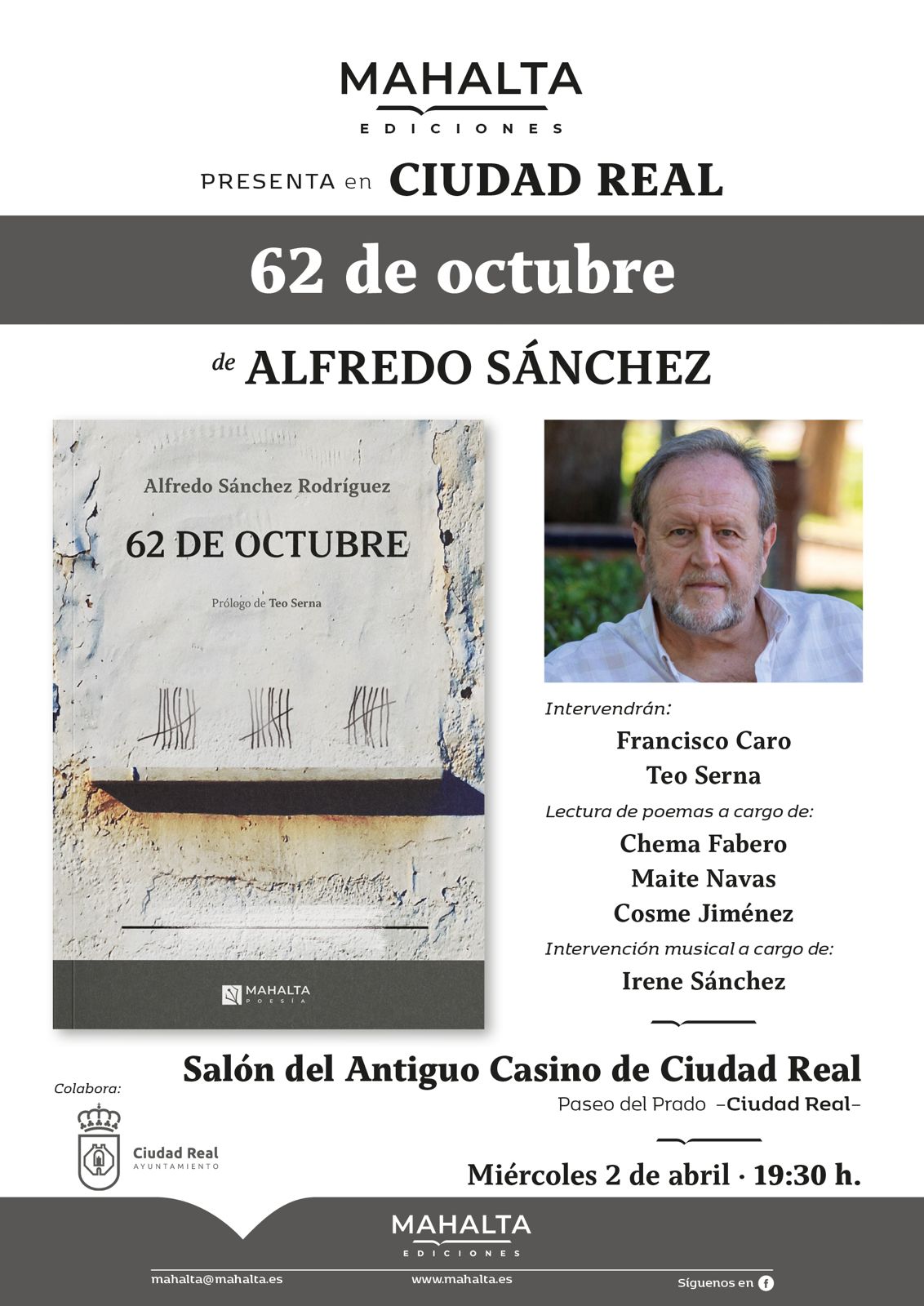 Alfredo Sánchez presenta esta tarde en el Casino su poemario ’62 de ...